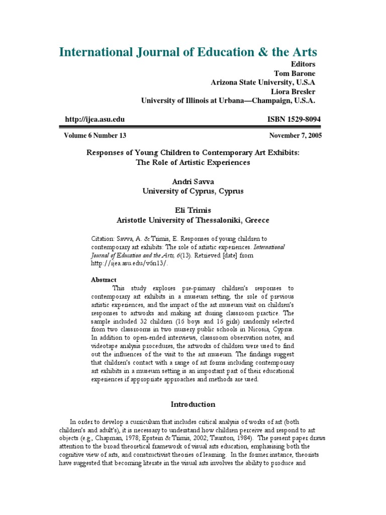 Savva, A. & Trimis, E. (2005) - Responses of Young Children To Contemporary Art Exhibits The ...
