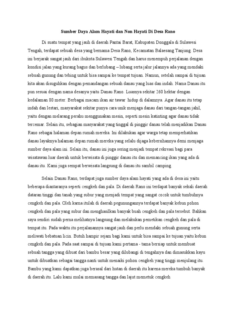 Sumber Daya Alam Hayati Dan Non Hayati Di Desa Rano | PDF
