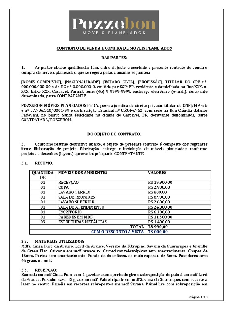 Arquitetura - Contrato Móveis Planejados | PDF