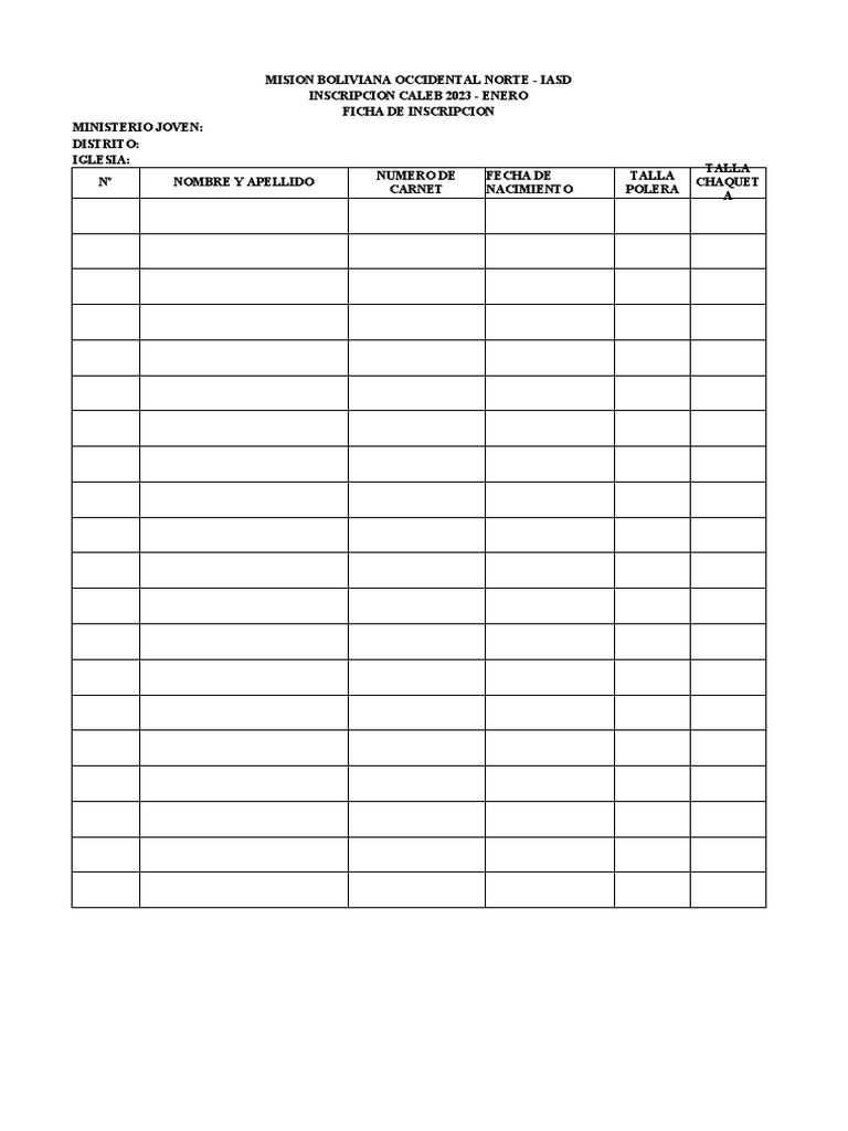 Formato de Inscripción Caleb | PDF