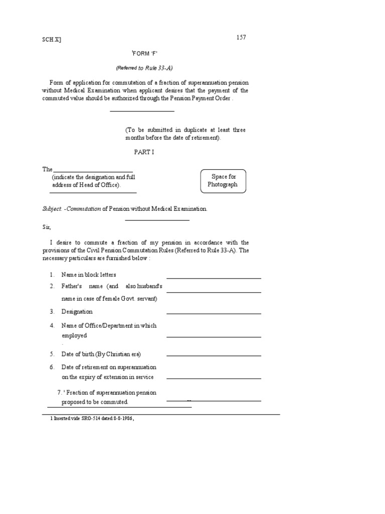 Form F Form of Application For Commutation On Pension Without Medical ...