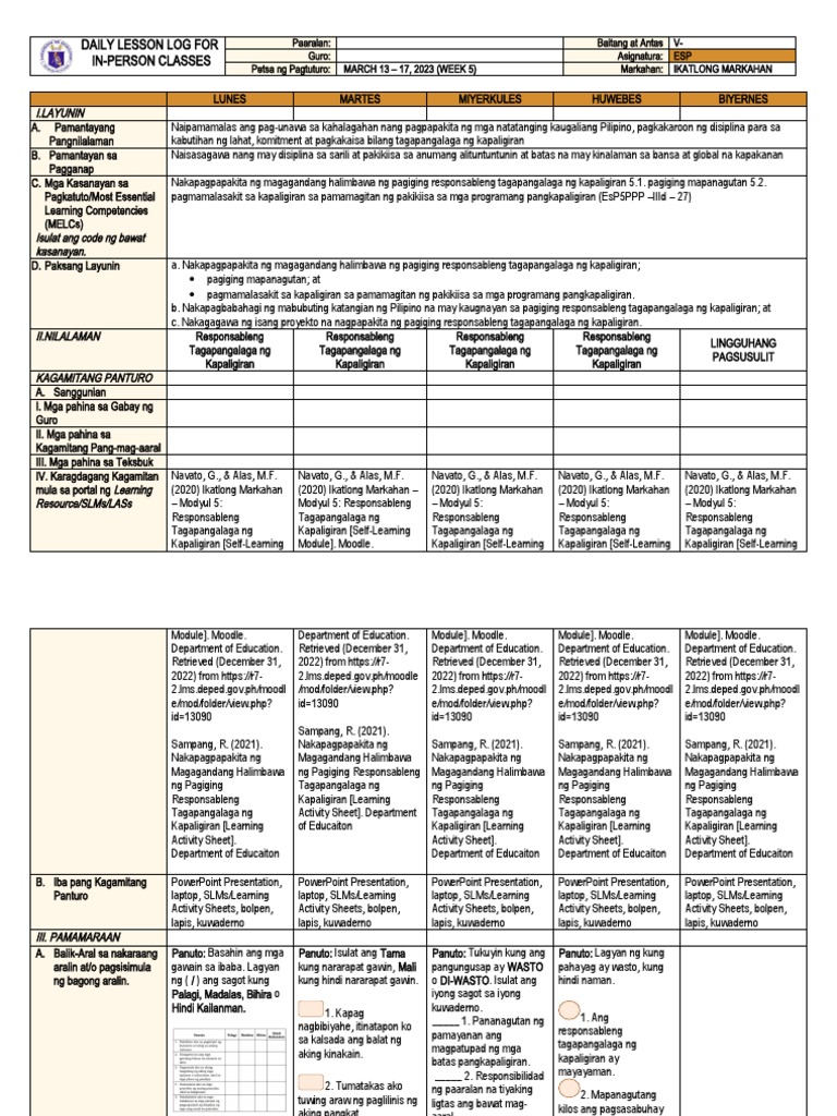 G5 Q3W5 DLL ESP (MELCs) | PDF