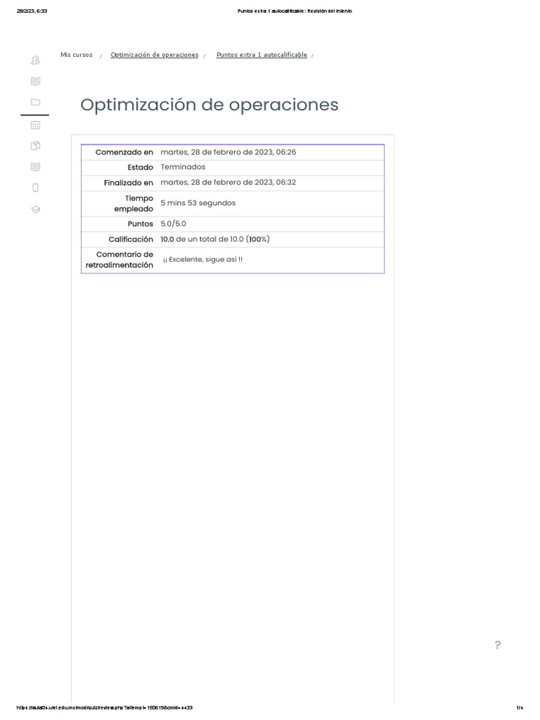 Puntos Extra 1 Autocalificable - Optimizacion de Procesos | PDF | Planificación | Ciencia de ...