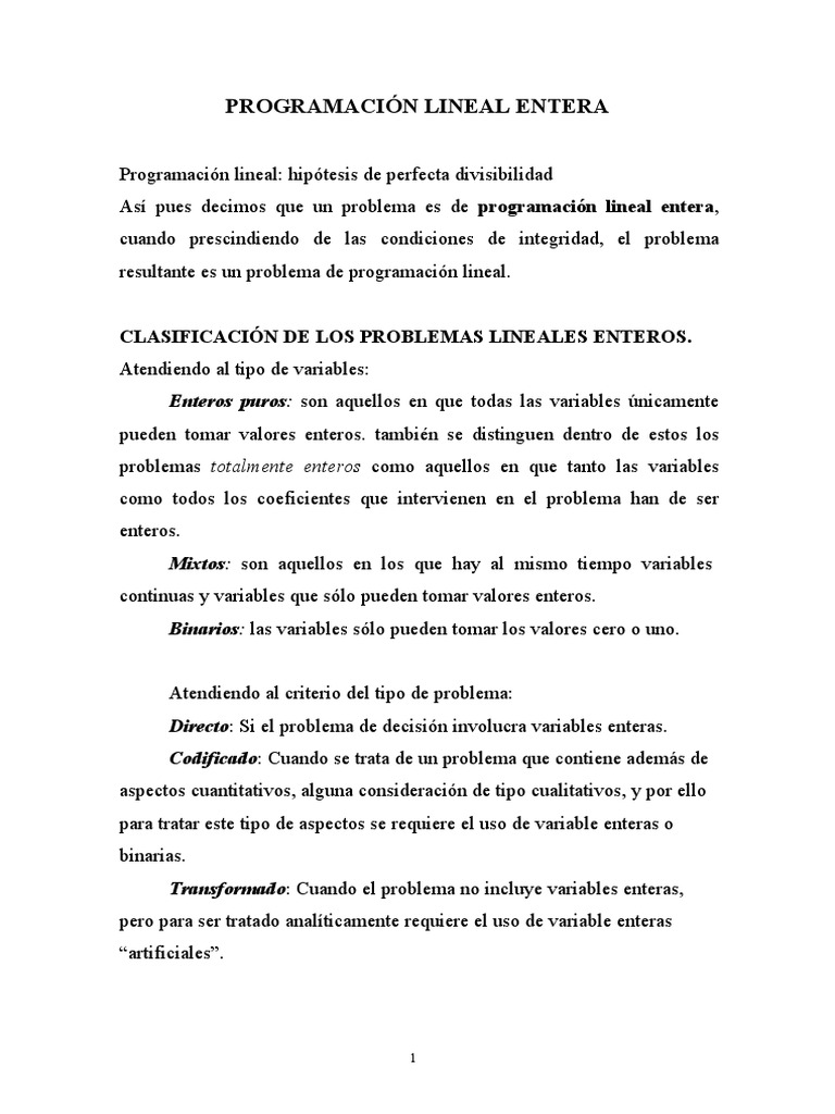Programacion Lineal Entera | PDF | Programación lineal | Matemáticas