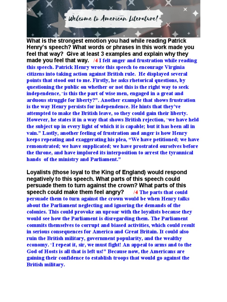 ENGL300A Patrick Henry's Speech | PDF | Anger