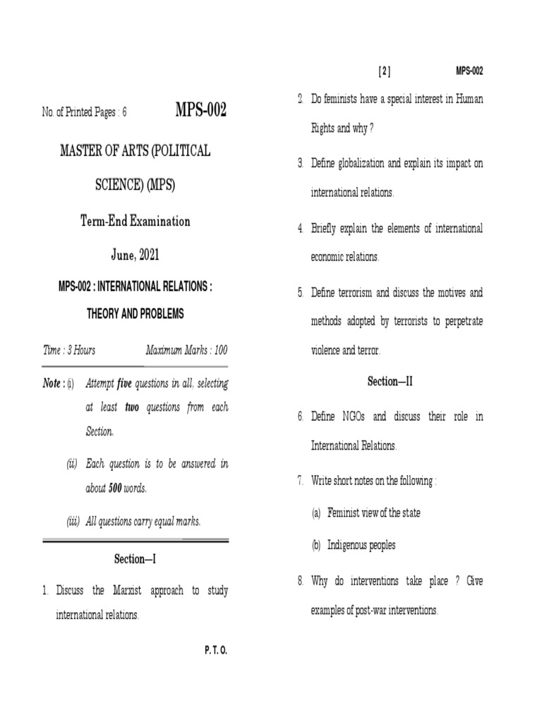 Master of Arts (Political Science) (MPS) Term-End Examination June ...