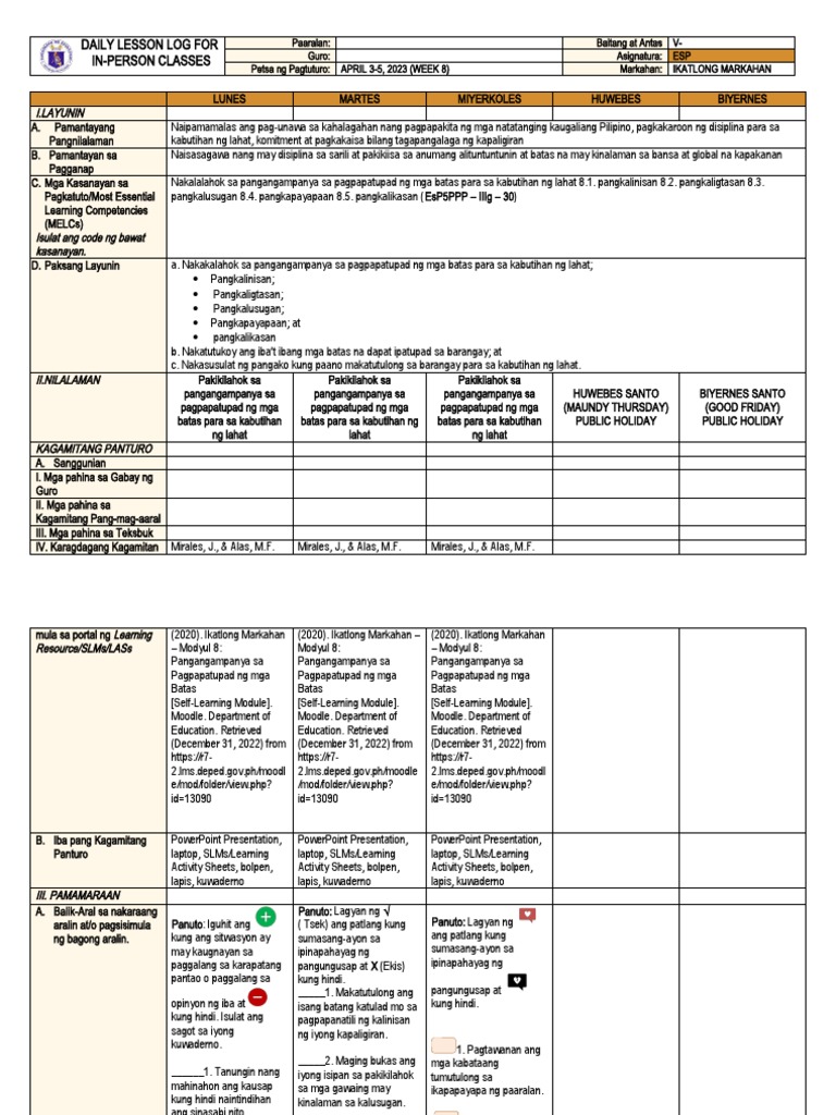 G5 Q3W8 DLL ESP (MELCs) | PDF