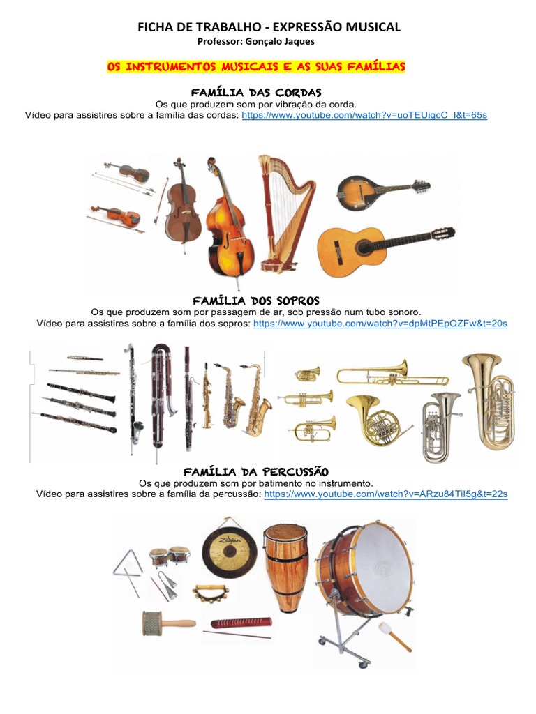 Família Dos Instrumentos Musicais | PDF | Instrumentos de corda ...