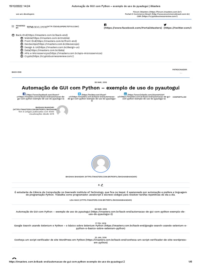 Automação De Gui Com Python Exemplo De Uso Do Pyautogui Imasters Pdf Python Linguagem