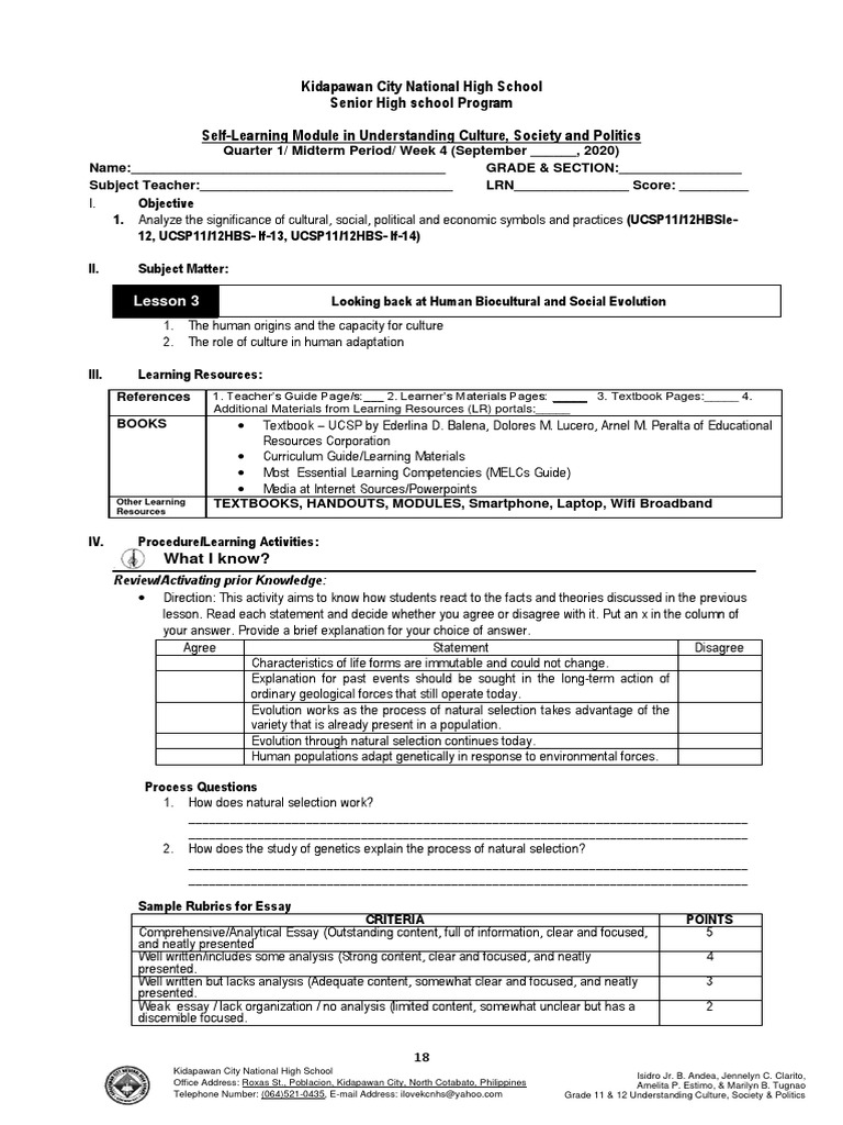 Ucsp Q1-W4 | PDF | Homo | Human