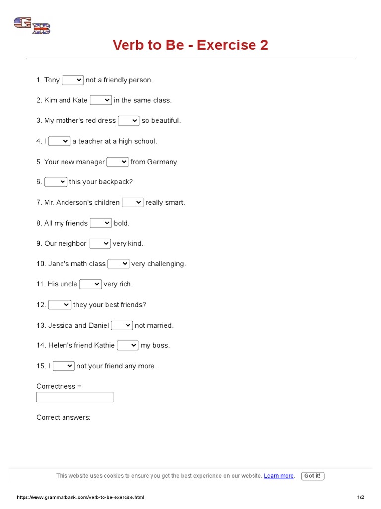 Verb To Be - Am - Is - Are Exercise 2 | PDF