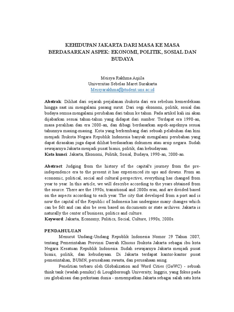 Artikel KEHIDUPAN JAKARTA DARI MASA KE MASA | PDF