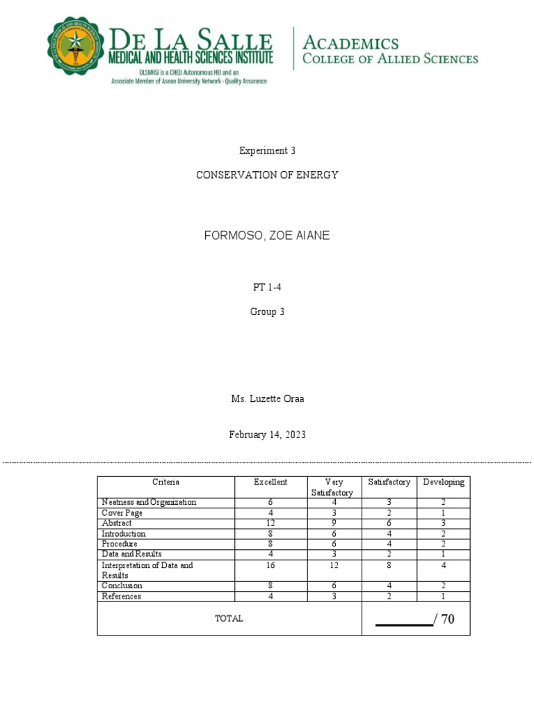 Experiment 3 FORMOSO | PDF | Mass | Potential Energy