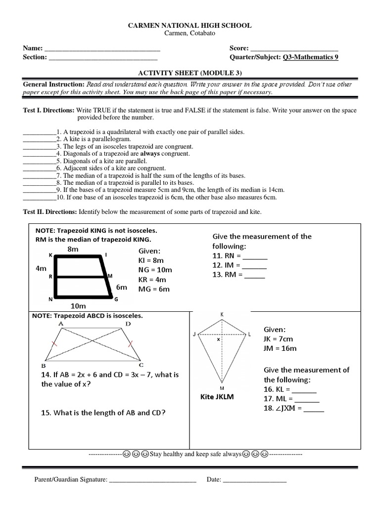 Math9 Q3 ActivitySheet Mod3 | PDF | Geometry | Elementary Geometry
