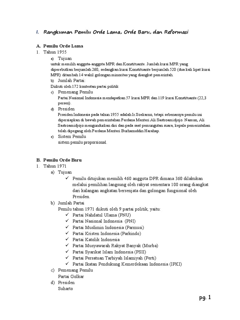 PKN - Perbedaan Pemilu Orde Lama, Orde Baru, Dan Reformasi | PDF
