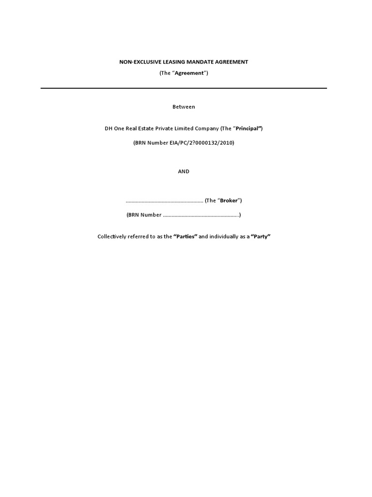 Template - Non Exclusive Broker Agreement - 20220804 | PDF | Lease ...