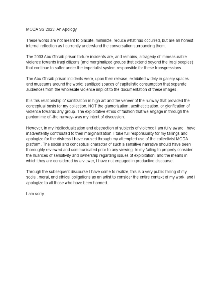 Jake Quinlan Full Apology | PDF