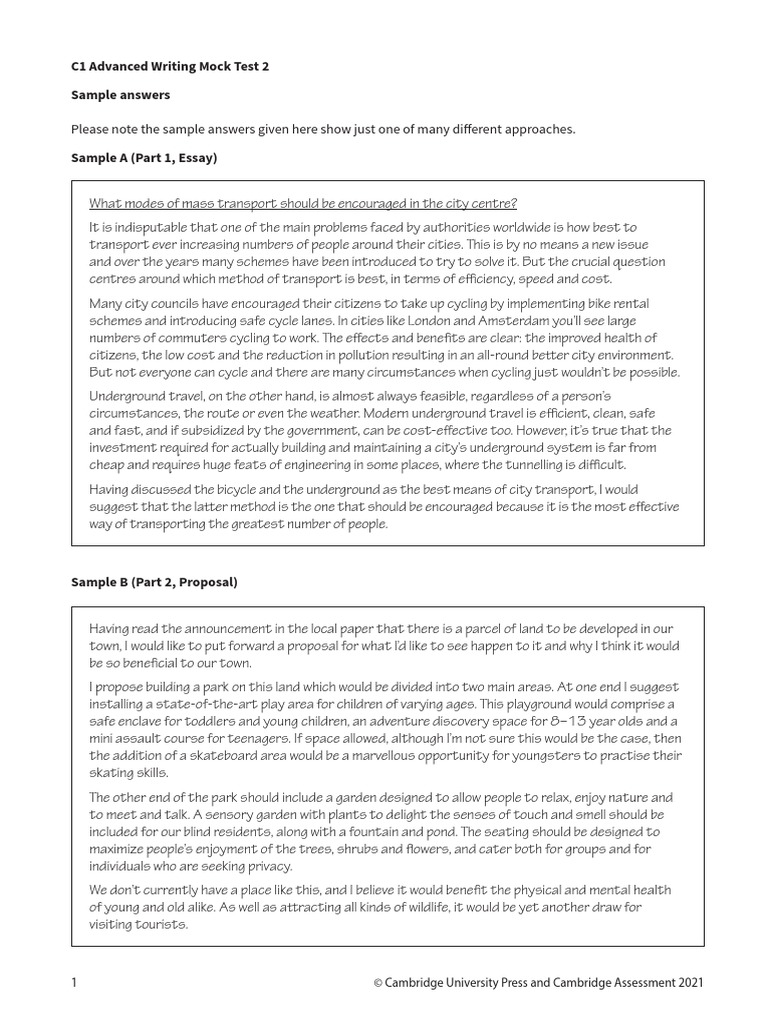 C1 Advanced Practice Test Writing Samples | PDF | Transport