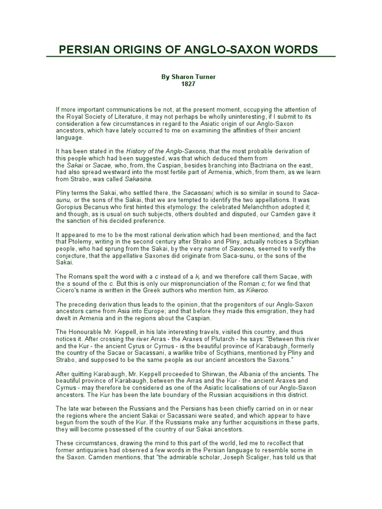The Persian Origin of Anglo-Saxon Words | PDF | Anglo Saxons ...
