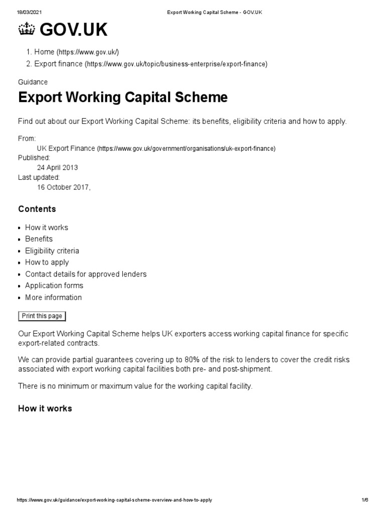 Export Working Capital Scheme - Contacs List GOV - UK | PDF | Insurance ...