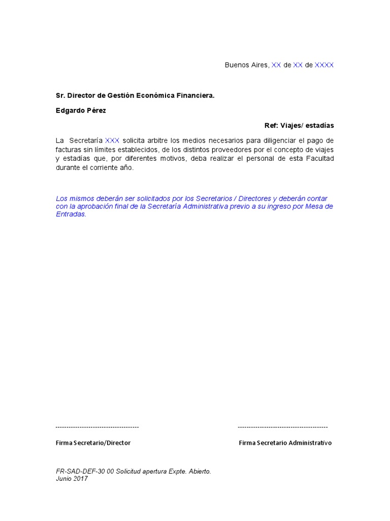 FR-SAD-DeF-30 00 Nota Solicitud Apertura Expediente Abierto Por Viajes | PDF