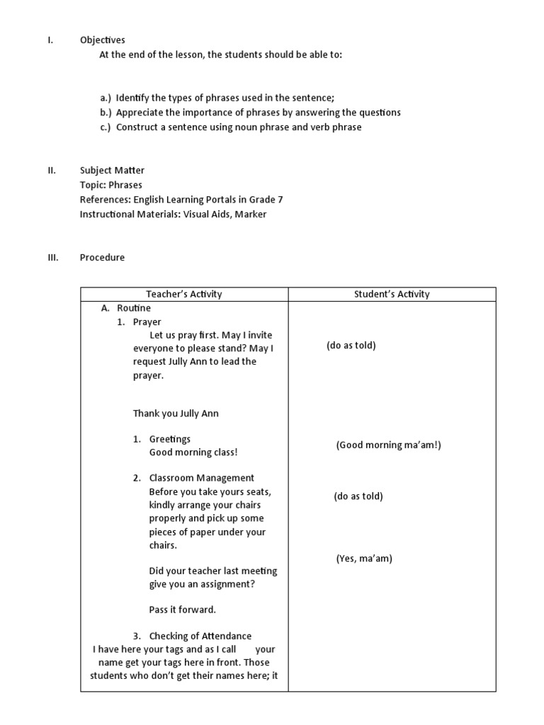 Lesson Plan F | PDF | Phrase | Verb