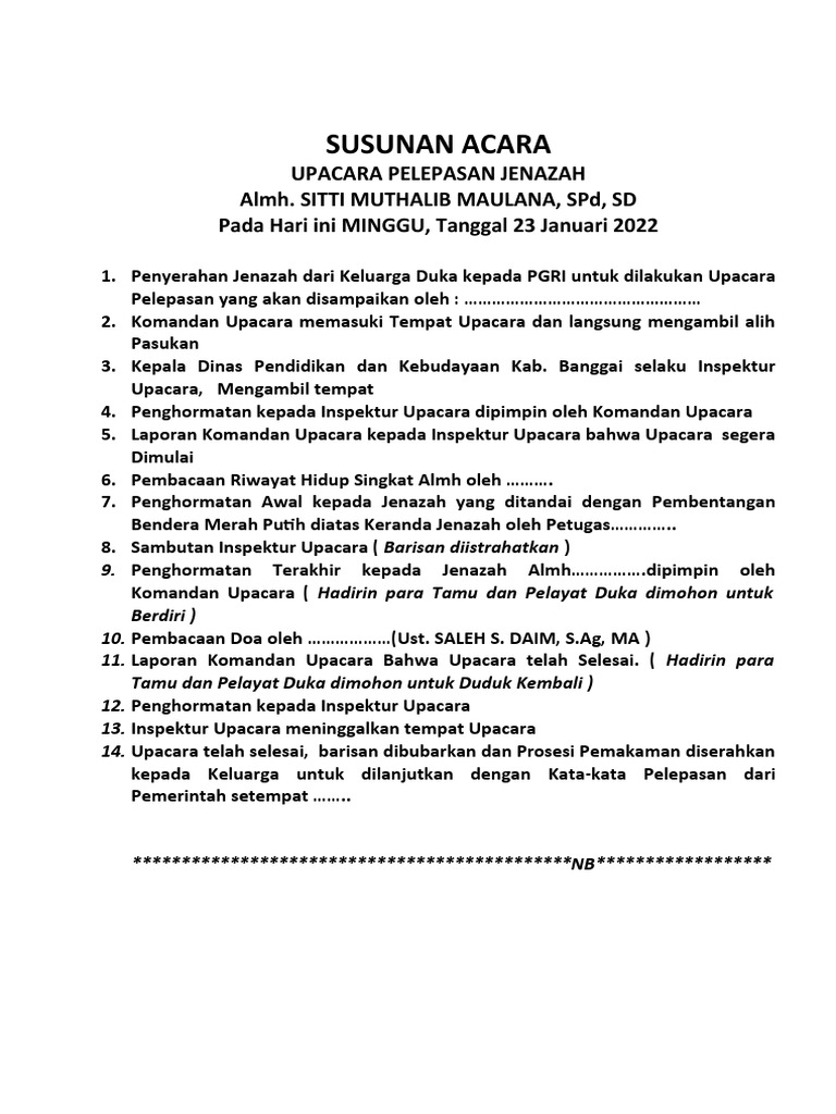 SUSUNAN ACARA Pelepasan Jenazah | PDF