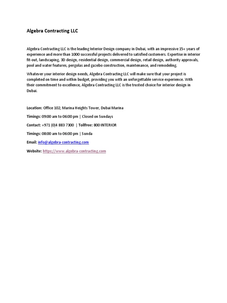 Algebra Contracting LLC | PDF