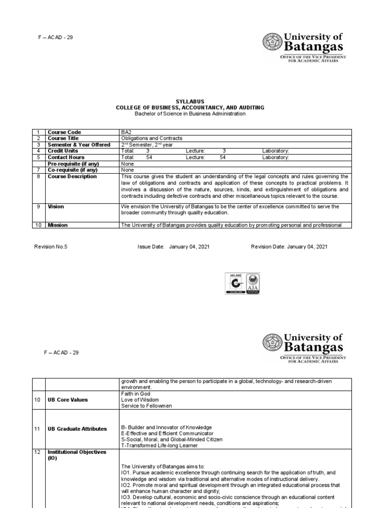 BA2 (Oblicon) Syllabus | PDF | Learning | Innovation