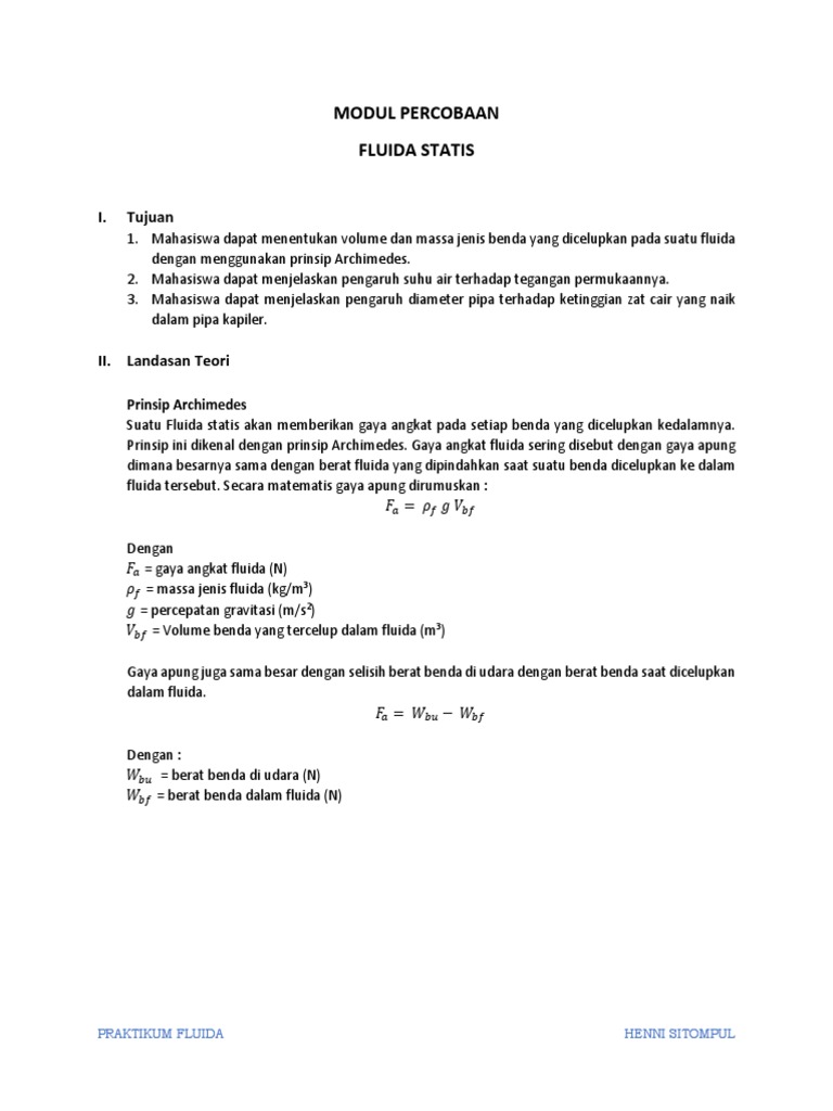 Modul Percobaan Fluida Statis | PDF