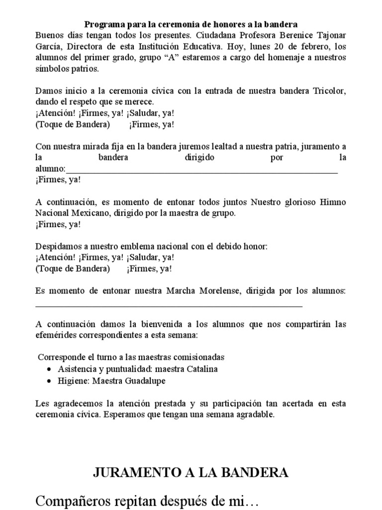 1º A Programa de Honores A La Bandera. FEBRERO | PDF