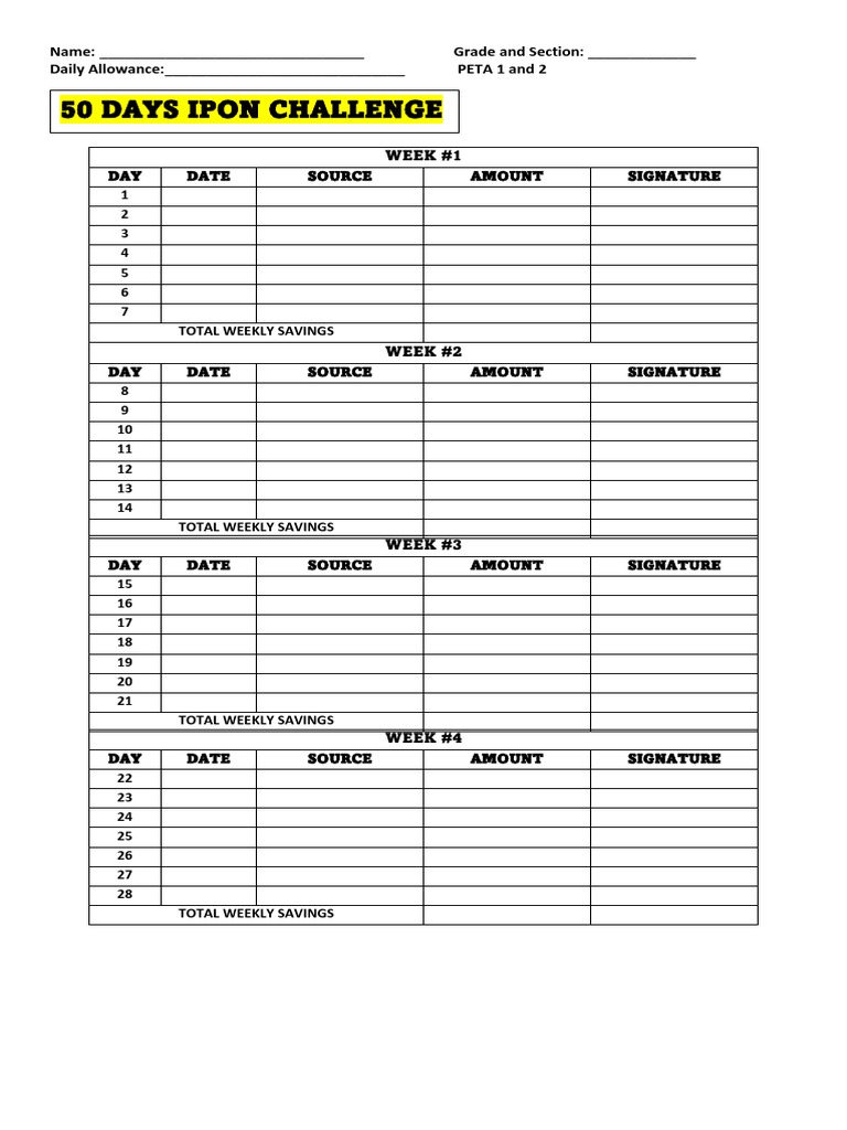 50 Days Ipon Challenge Activity | PDF