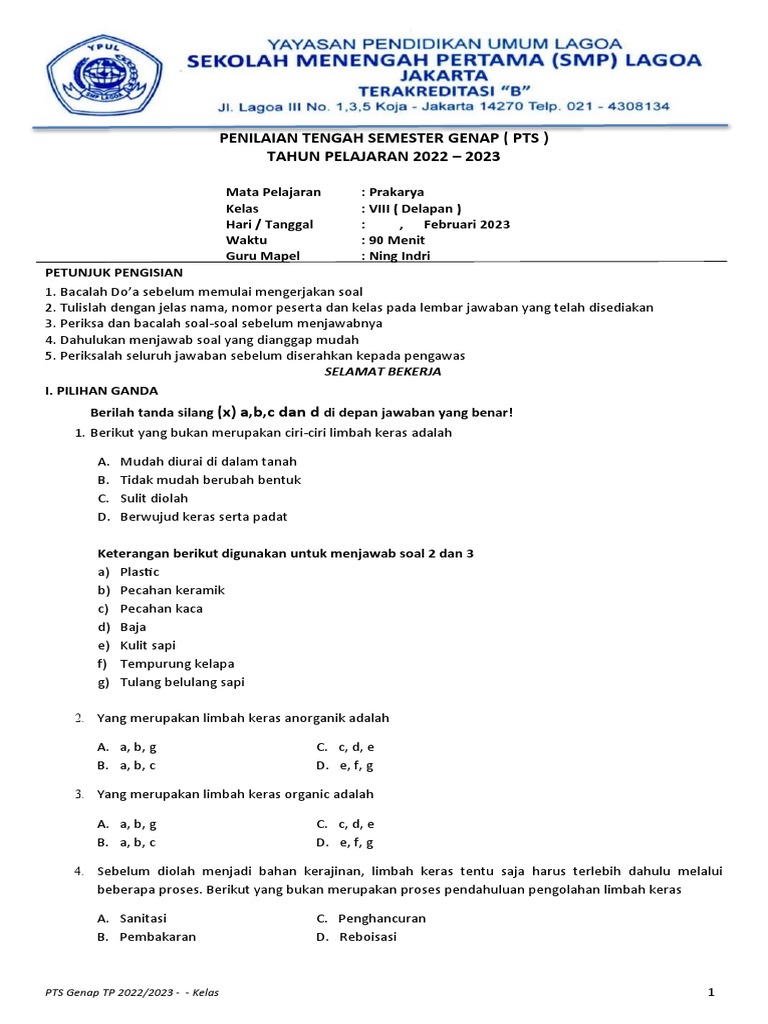 Soal Pts Genap Prakarya Kelas 8 | PDF