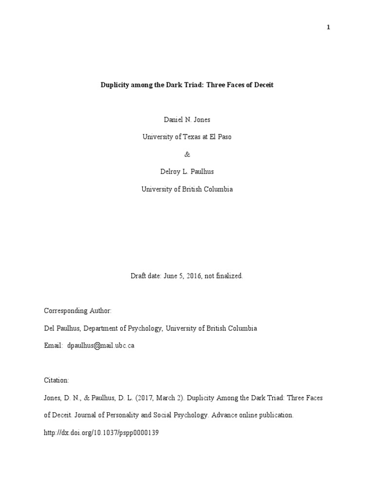 Duplicity Among The Dark Triad: Three Faces of Deceit | PDF | Dark ...