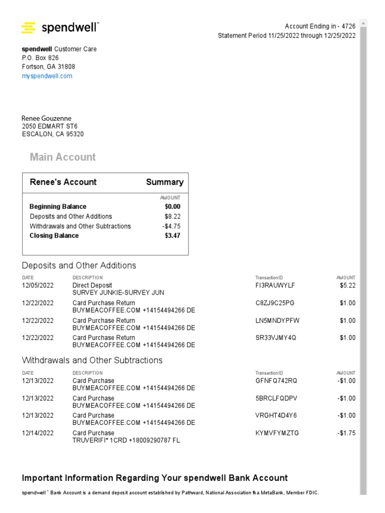 Spendwell Statement - Spendwell 2 | PDF | Deposit Account | Investing