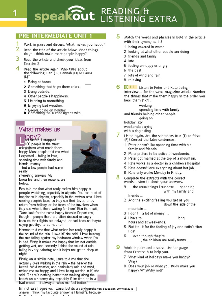 03 Speakout Reading Listening Extra Pre Intermediate With Key | PDF ...