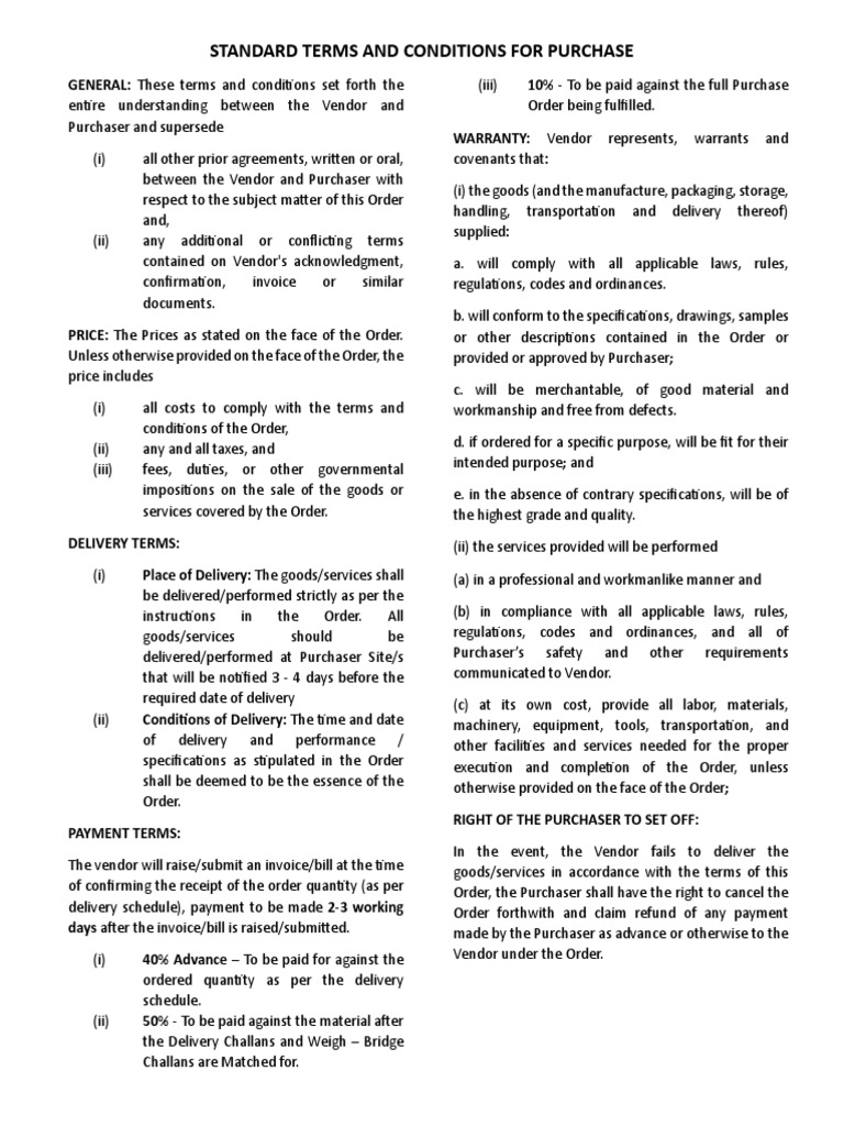Purchase Order Terms and Conditions | PDF | Invoice | Economies