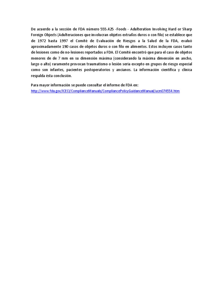 FDA Compliance Policy Guides CPG Sec. 555 - Introducción en Español | PDF