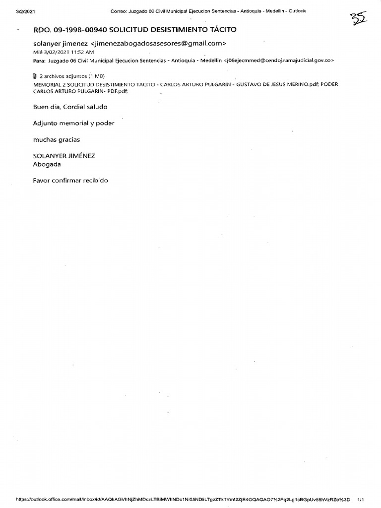 Rdo. 09-1998-00940 Solicitud Desistimiento Tácito | PDF | Demanda judicial | Sentencia (ley)