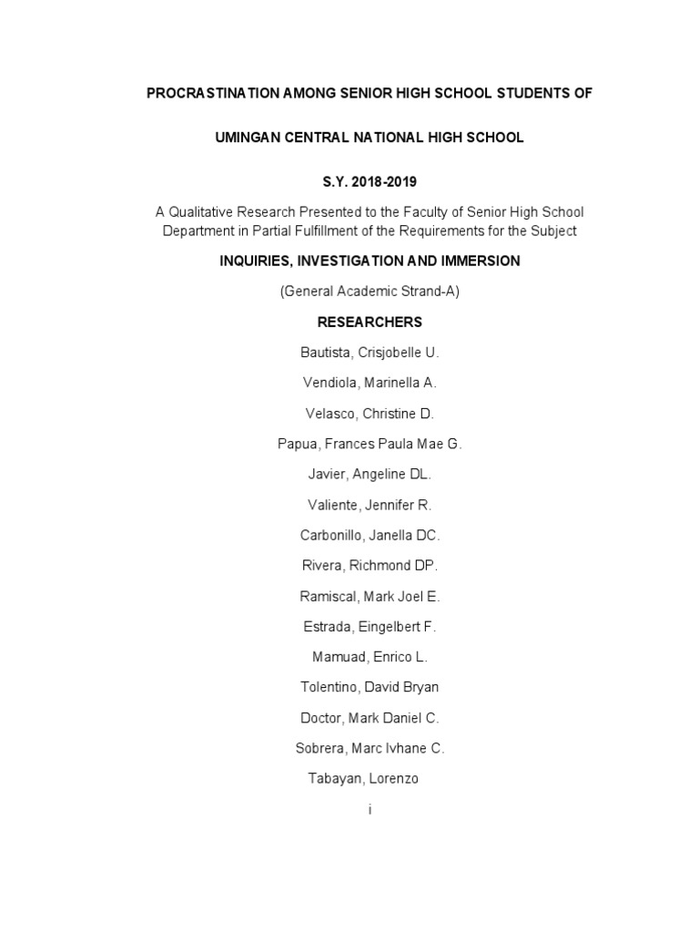 Procrastination Among Senior High School | PDF | Procrastination ...