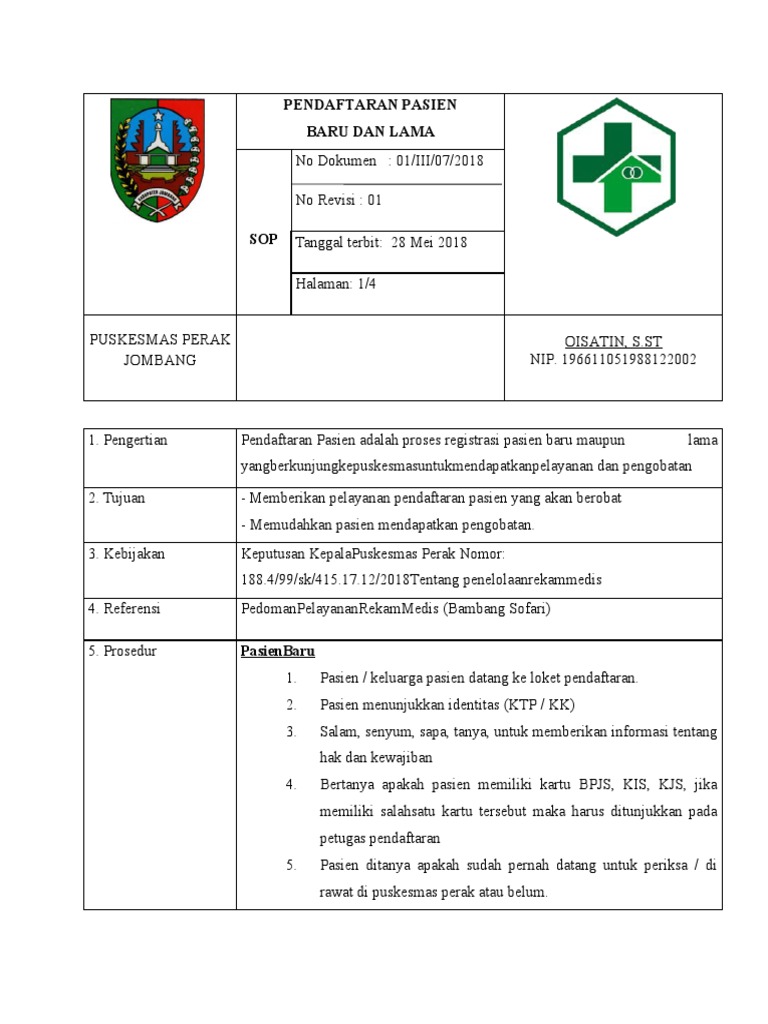 PRINT SOP Pendaftaran Pasien Baru Dan Lama, Bpjs Dan Umum | PDF