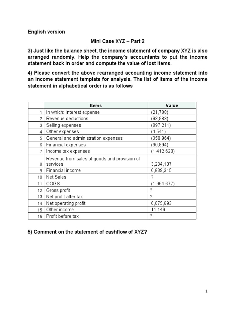 Mini Case - Chapter 2 - XYZ - Part 2 | PDF