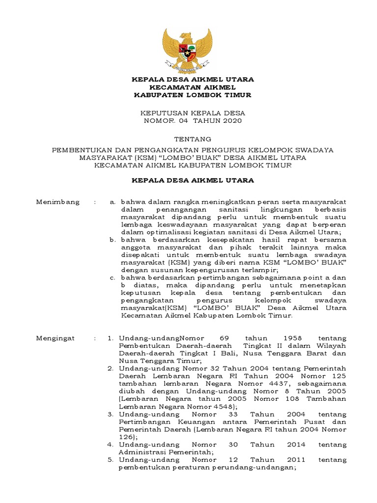 Pembentukan Kelompok Swadaya Masyarakat (KSM) "Lombo' Buak" di Desa Aikmel Utara | PDF