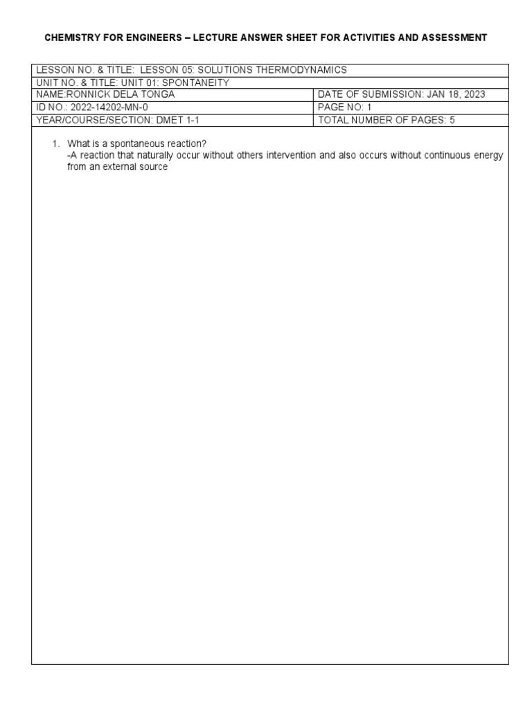 CFE - Assesment Sheet | Download Free PDF | Entropy | Chemistry