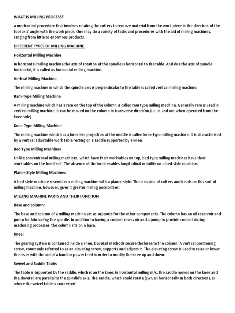 What Is Milling Process | PDF | Machining | Mechanical Engineering