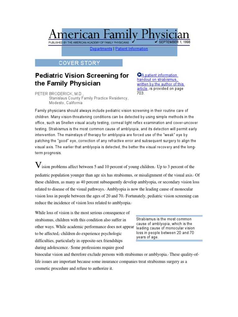 Pediatric Vision Screening For The Family Physician | PDF | Human Eye ...