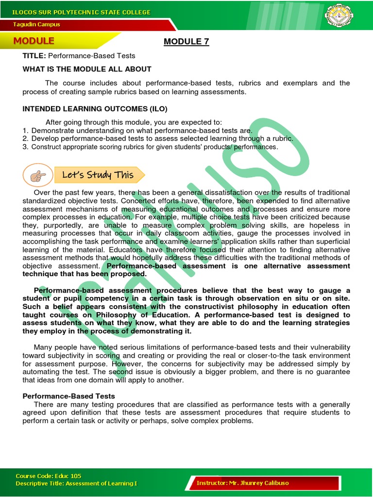 Module 7 8 Assessment in Learning I | PDF | Educational Assessment ...