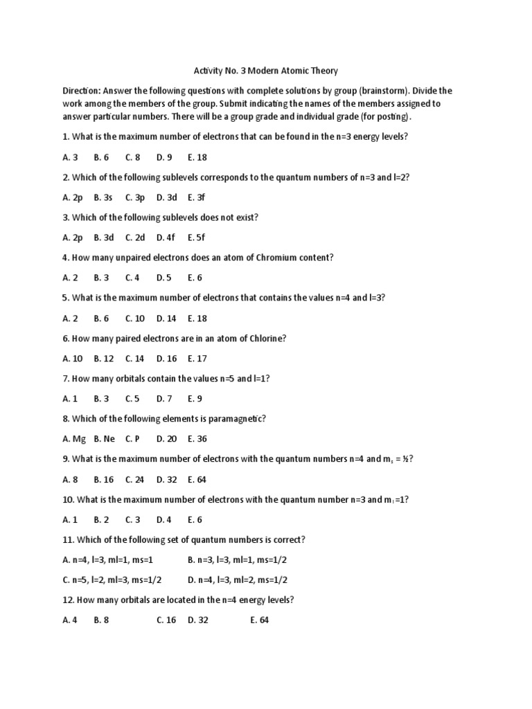 Activity No. 3 Modern Atomic Theory | PDF | Electron Configuration ...