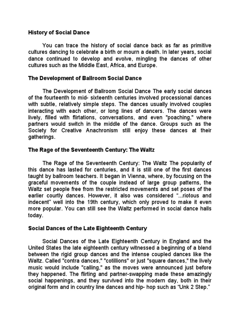 Brief History Of Social Dance