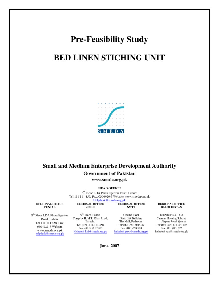 Pre-Feasibility Study for Establishing a Bed Linen Stitching Unit | PDF ...